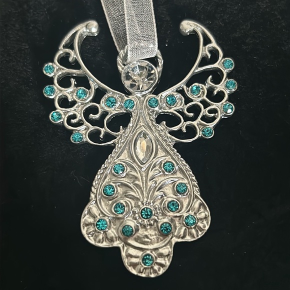 Holiday | New Silver Tone Filigree Diamond Blue Topaz Encrusted ...